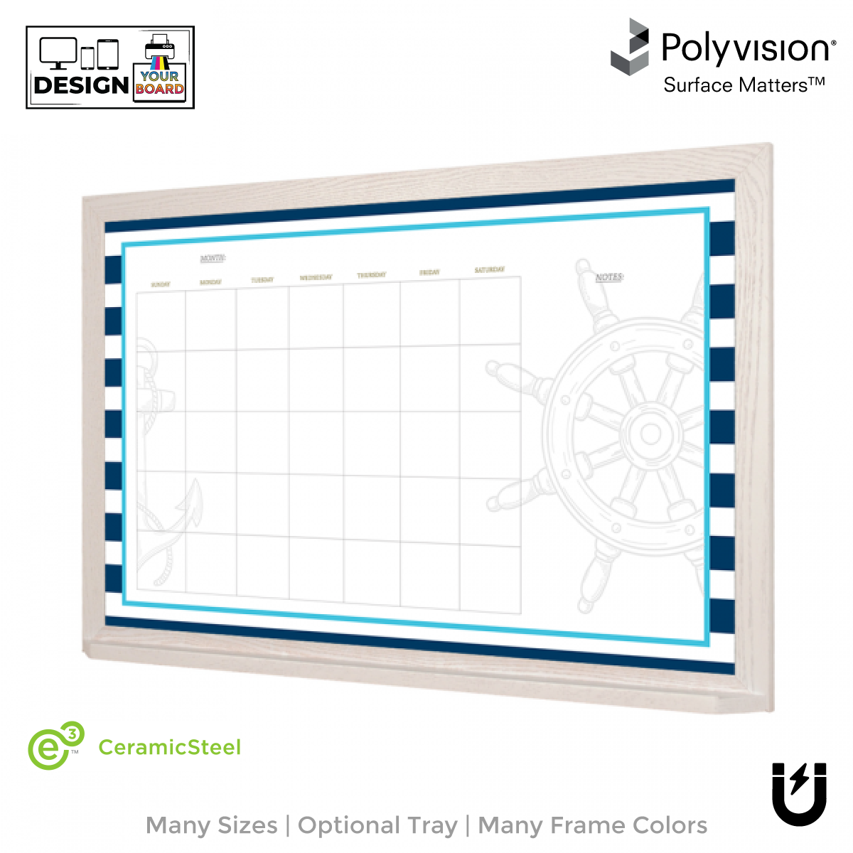Nautical Monthly Calendar | Wood Frame Landscape – New York Blackboard