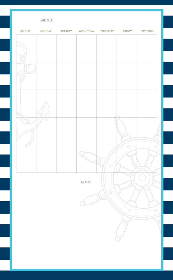 Nautical Monthly Calendar | Wood Frame Portrait – New York Blackboard