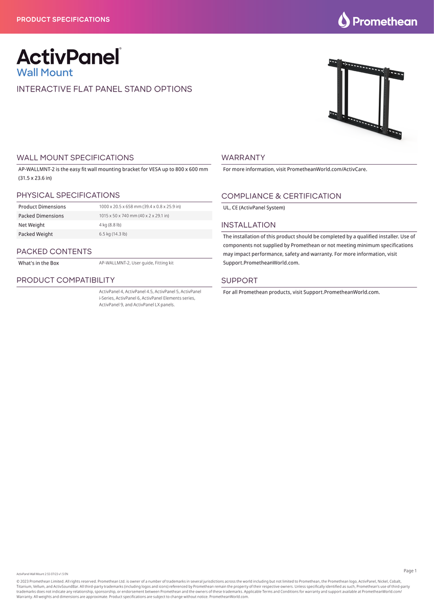 ActivPanel | Fixed Wall Mount – New York Blackboard