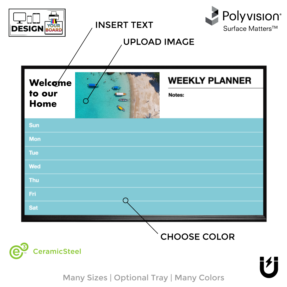 Weekly Planner Ebony Aluminum Frame | Custom Printed Landscape Magneti ...