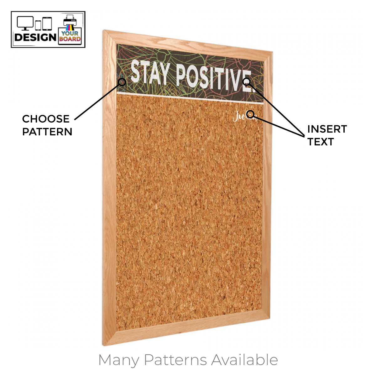 Graphic Bar Wood Frame | Custom Printed Portrait Natural Cork Board ...