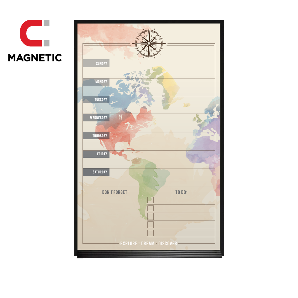 World Map Weekly Planner | Ebony Aluminum Frame Portrait – New York ...