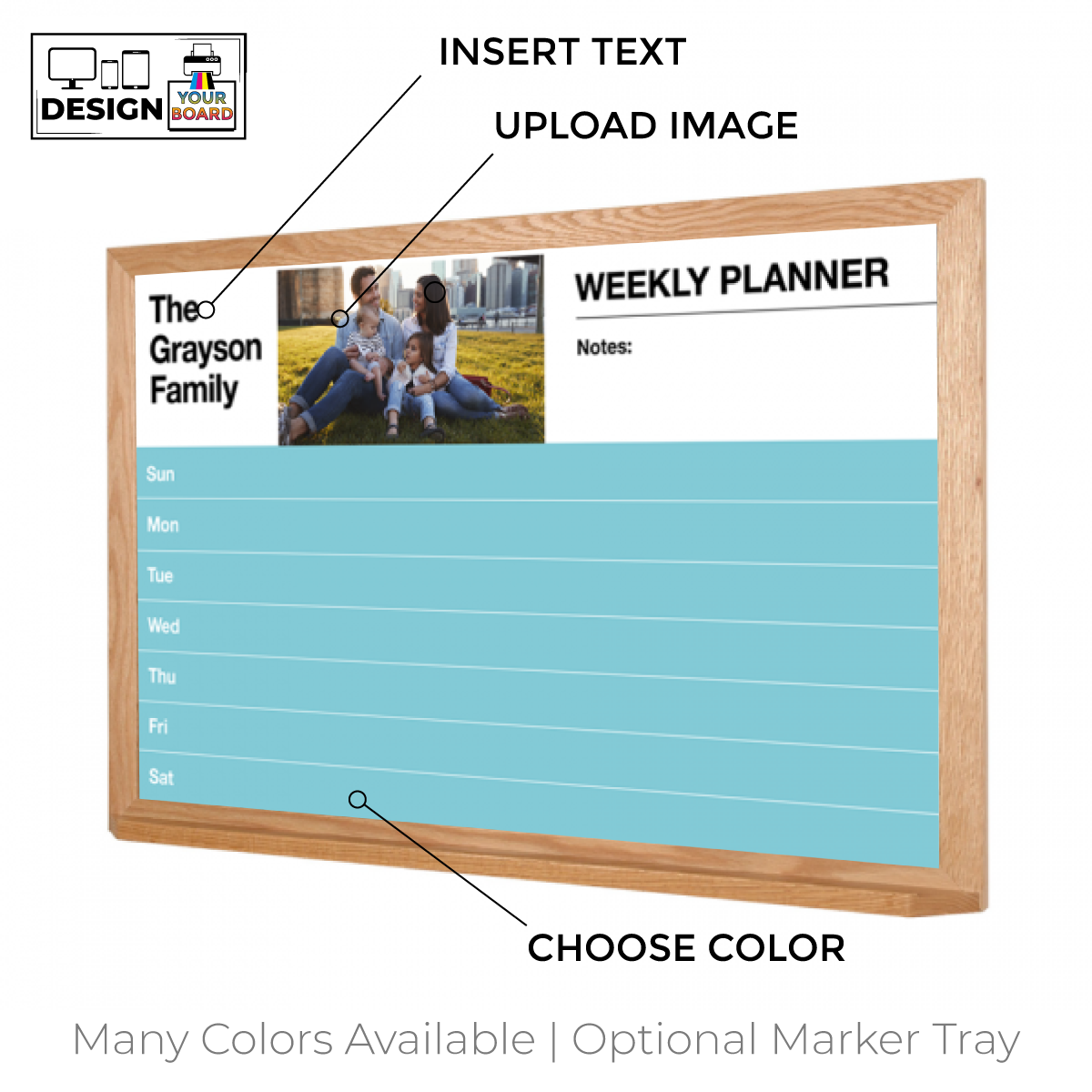 Weekly Planner Wood Frame | Custom Printed Landscape Non-Magnetic Whit ...