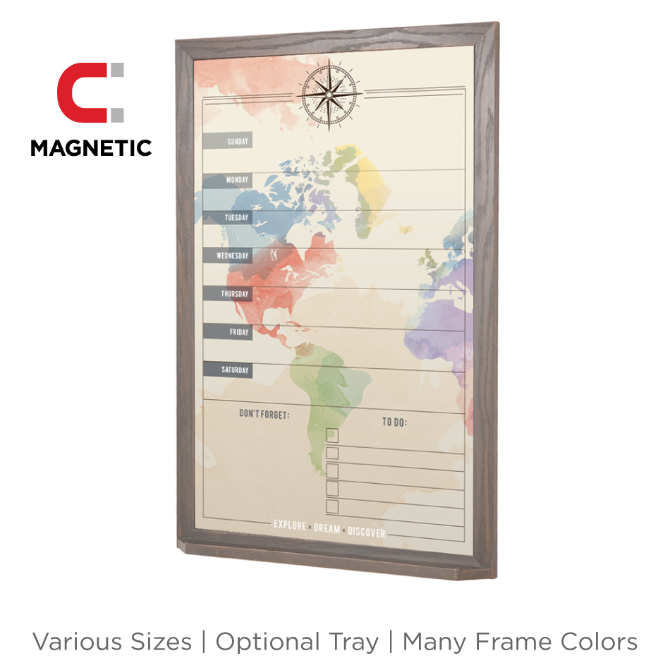 World Map Weekly Planner | Wood Frame Portrait – New York Blackboard